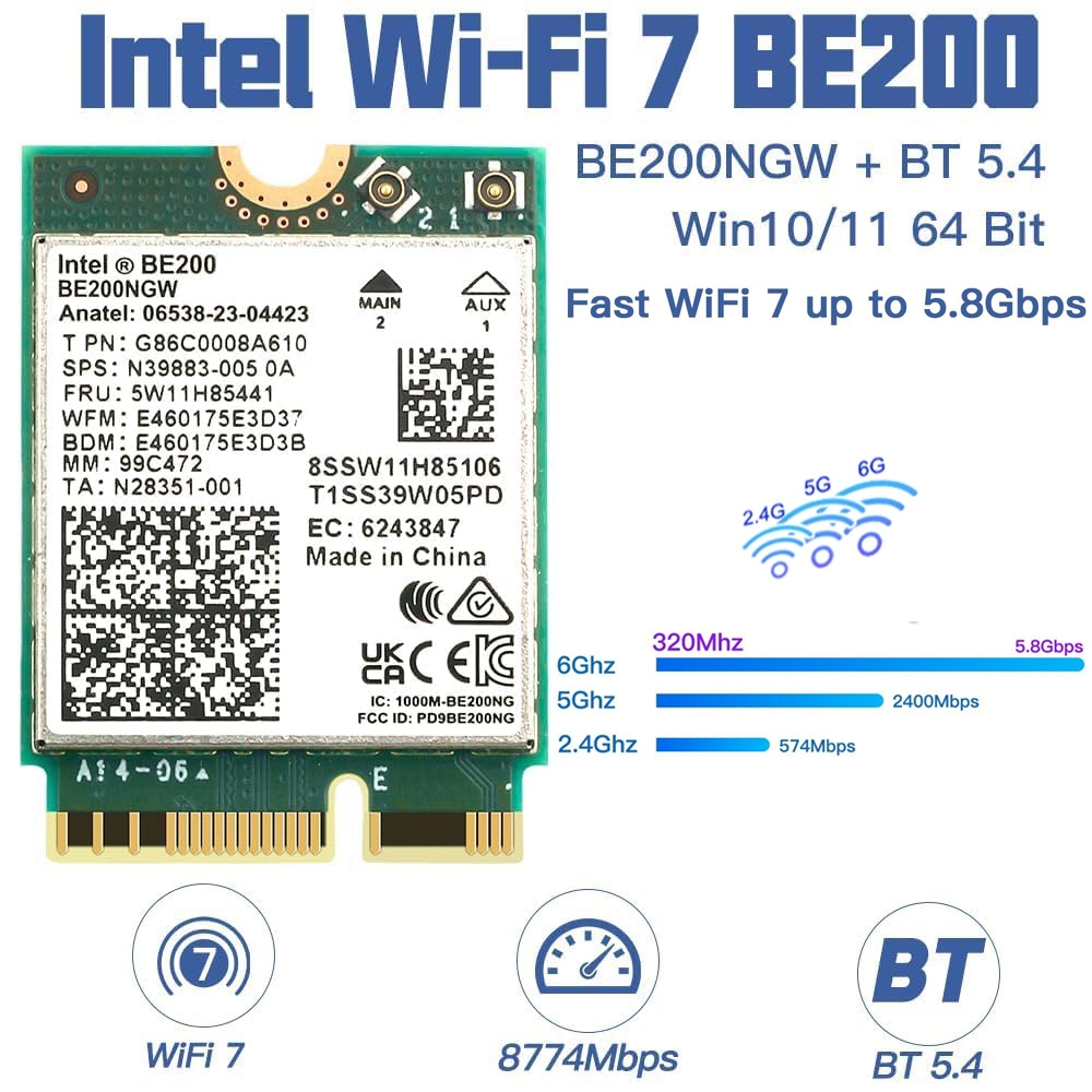 Card Wi-Fi 7 Intel BE 200NGW Bluetooth 5.4 có 2.4/5/6GHz 5.8Gbps cho PC ...