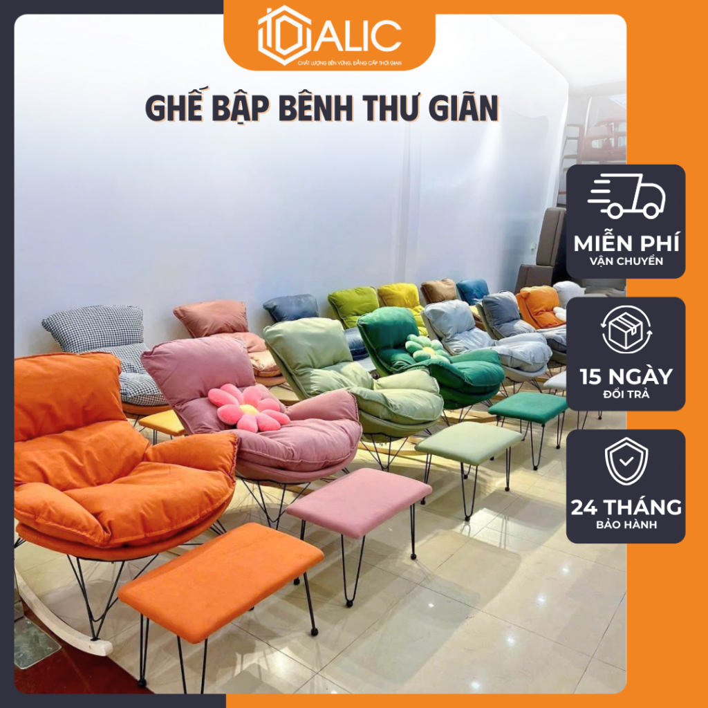 Ghế Lười Bập Bênh Thư Giãn Cao Cấp Kèm Đôn Gác Chân, Vải Nỉ Nhung Mềm ...