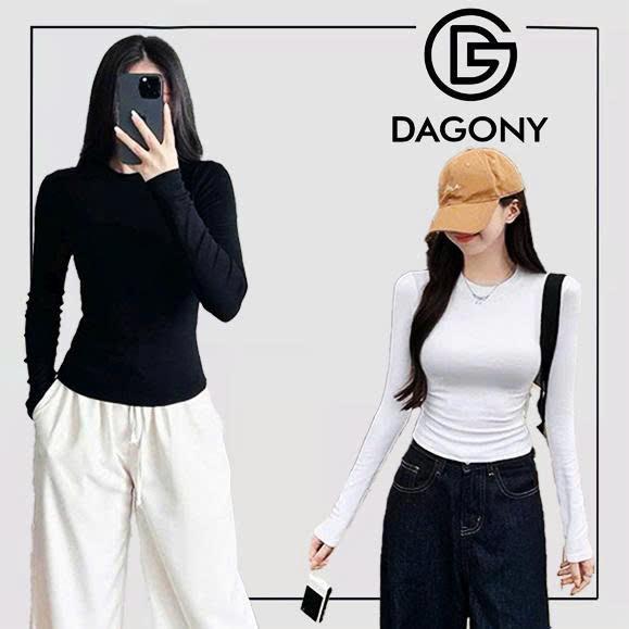 Áo thun dài tay nữ cổ tròn, Vải Thun Gân Tăm Form Ôm [ DAGONY ] Women ...