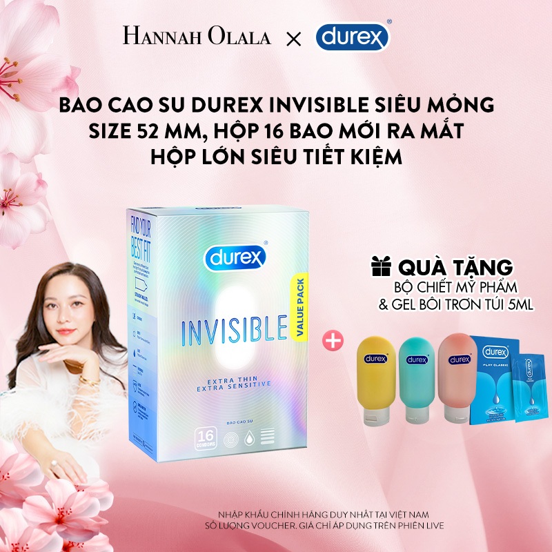[Livestream] Bao Cao Su Durex Invisible Siêu Mỏng, Size 52 mm, Hộp 16 Bao Mới Ra Mắt - Hộp Lớn ...