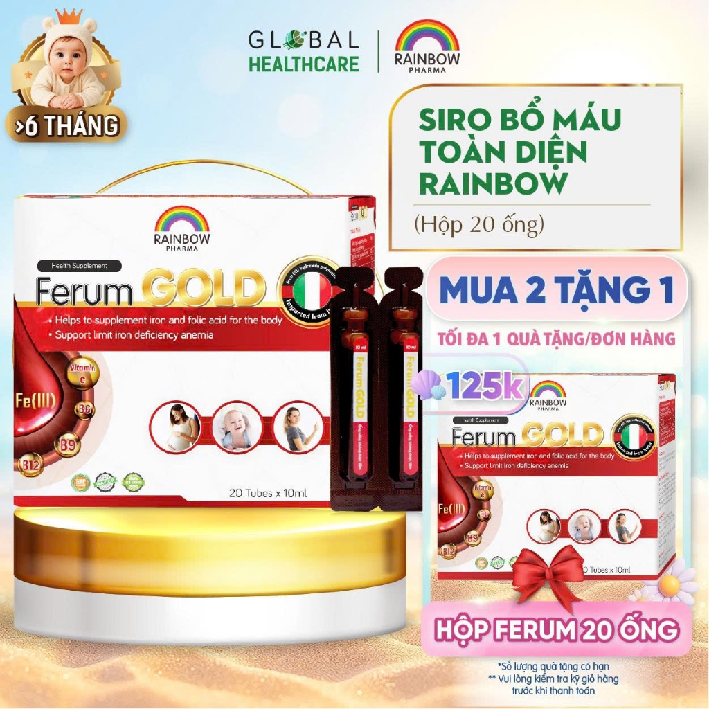 Siro Sắt bổ máu cho Mẹ bầu, Trẻ em, Phụ nữ Ferum Gold (H/20 ống ...