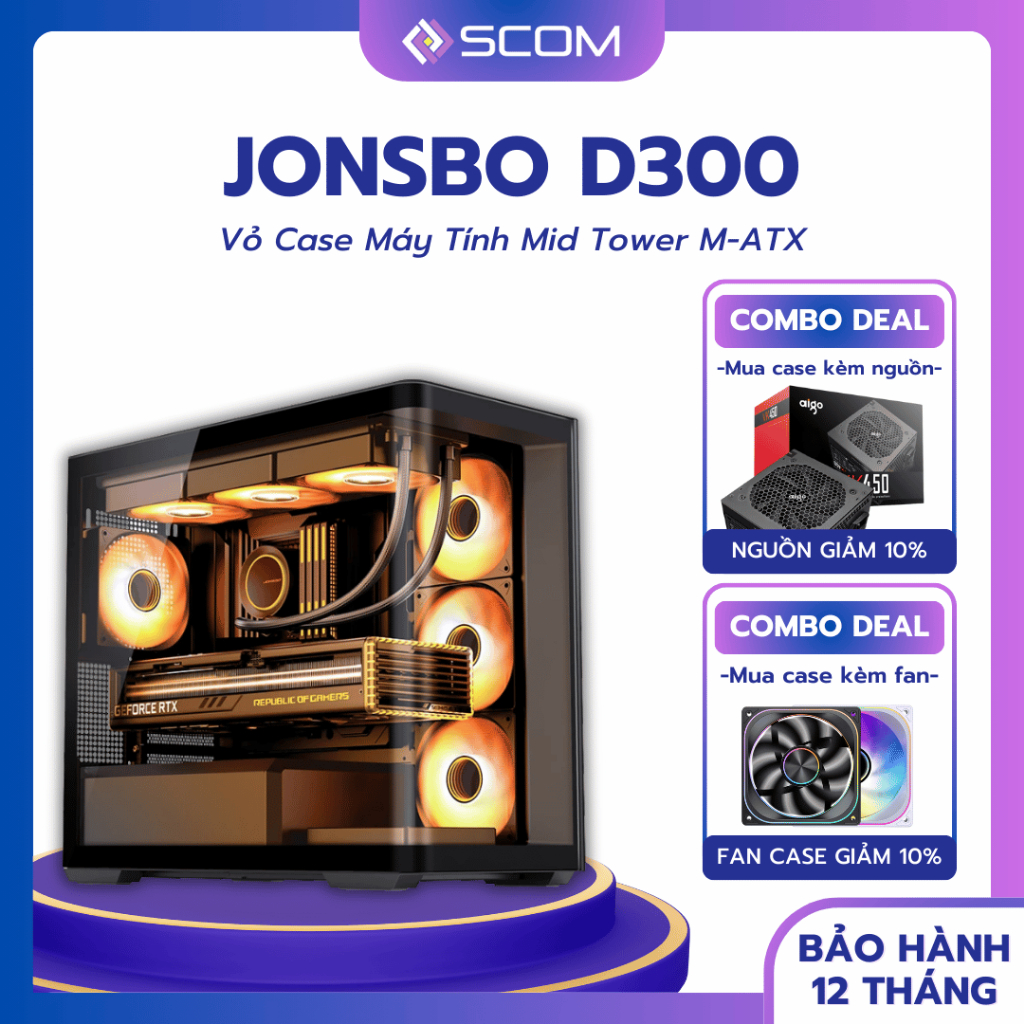Vỏ Case PC Jonsbo D300 Case Máy Tính M-ATX Mid Tower Mặt Kính Cong Bể ...