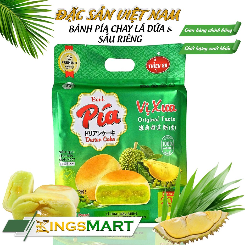 Bánh pía chay lá dứa sầu riêng - Thương Hiệu THIÊN SA - Túi 400g/4 bánh ...