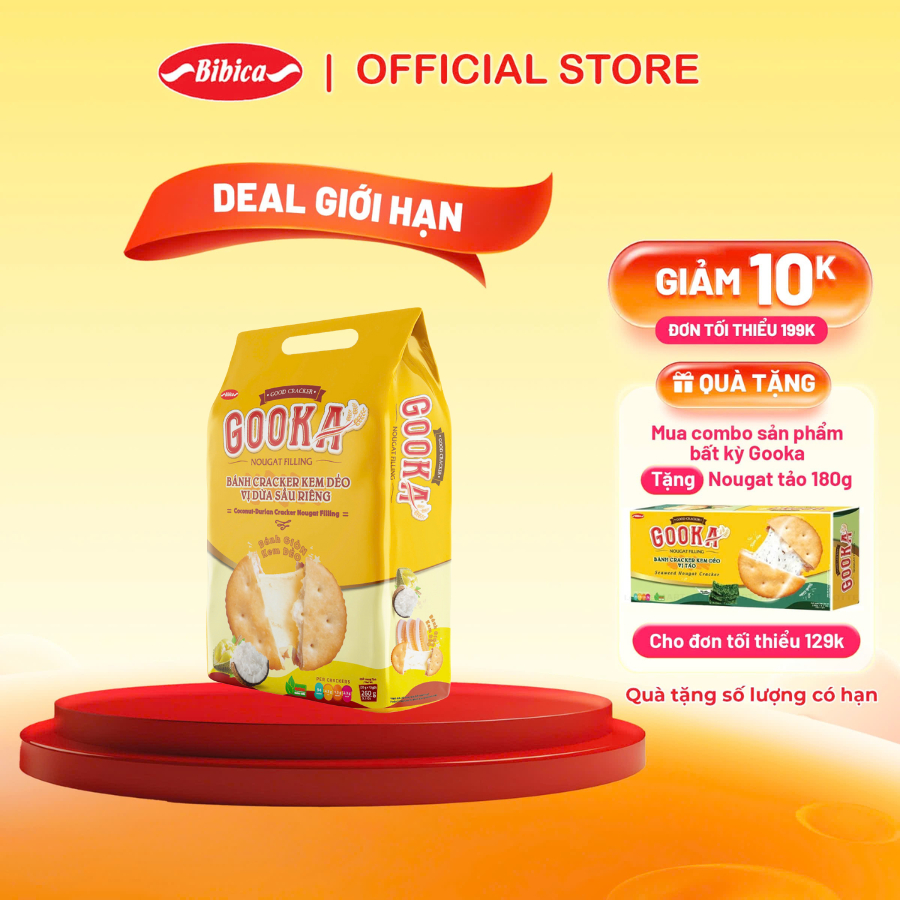 Bánh Gooka Cracker Nougat Filling vị Dừa Sầu Riêng Bibica Túi QX 260g ...