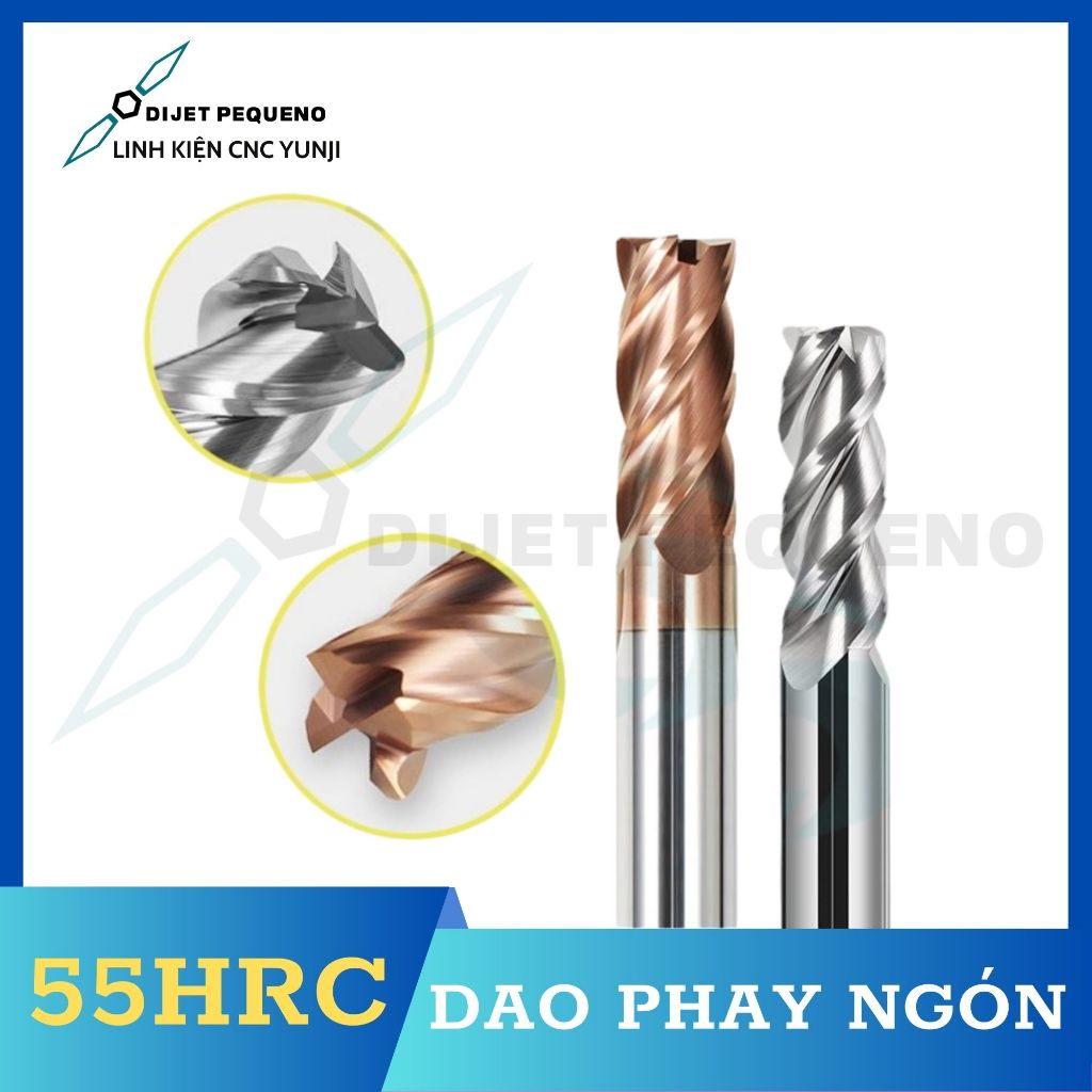 [D5-D8] Dao phay ngón 2F-3F-4F 55HRC gia công nhôm, gang, thép, chất liệu hợp kim phủ màu đồng ...