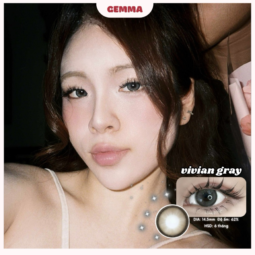 Kính áp tròng Hàn Quốc Gemma màu Vivian Gray 14.5mm (Full 0-6 độ) (Ảnh ...