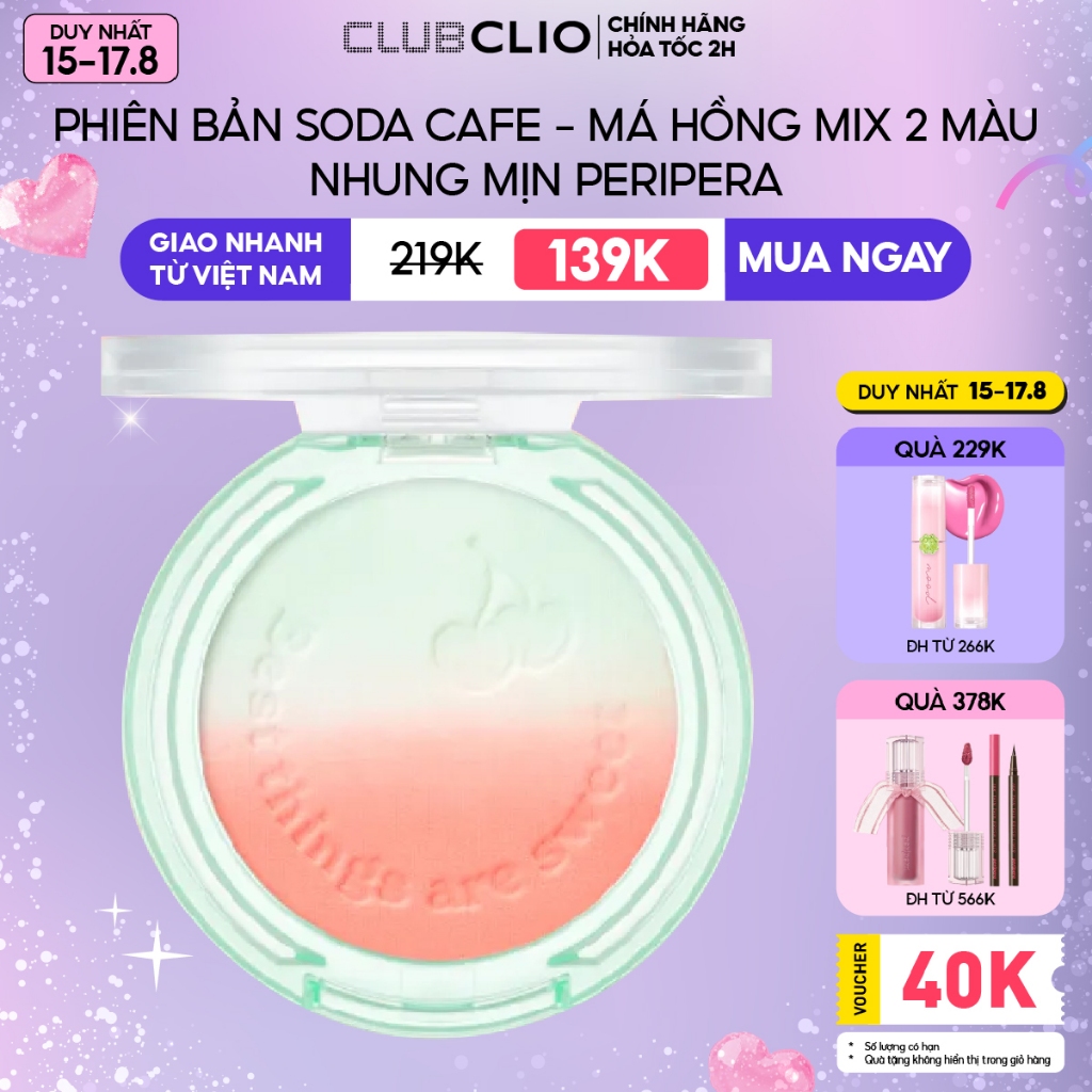 [Duy nhất 15-17.8](Mới - Ver. Cherry) Má Hồng Peripera 2 Màu Pure ...