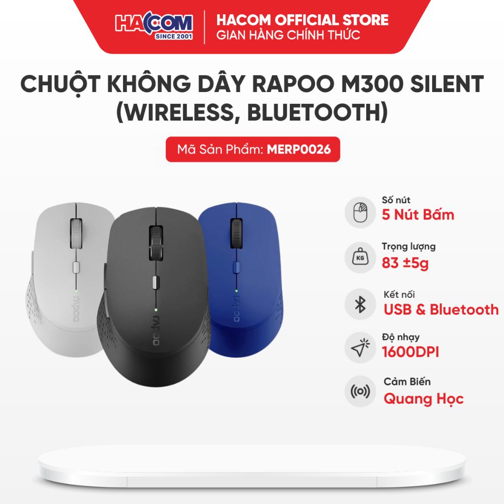 Chuột không dây Rapoo M300 Silent (Wireless, Bluetooth) - BẢO HÀNH 24 ...