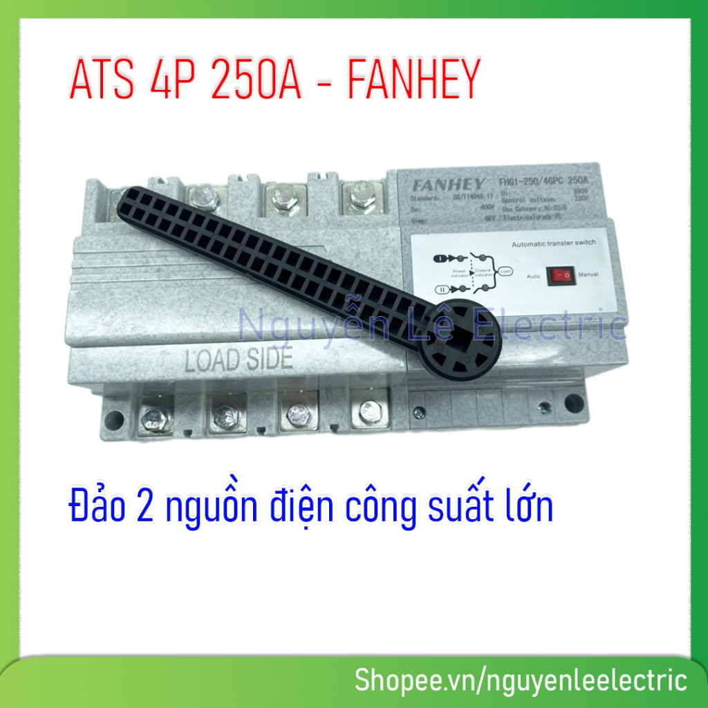 ATS Khối 4P 250A FANHEY đảo nguồn tự động điện lưới solar 1 pha 220V 3 ...