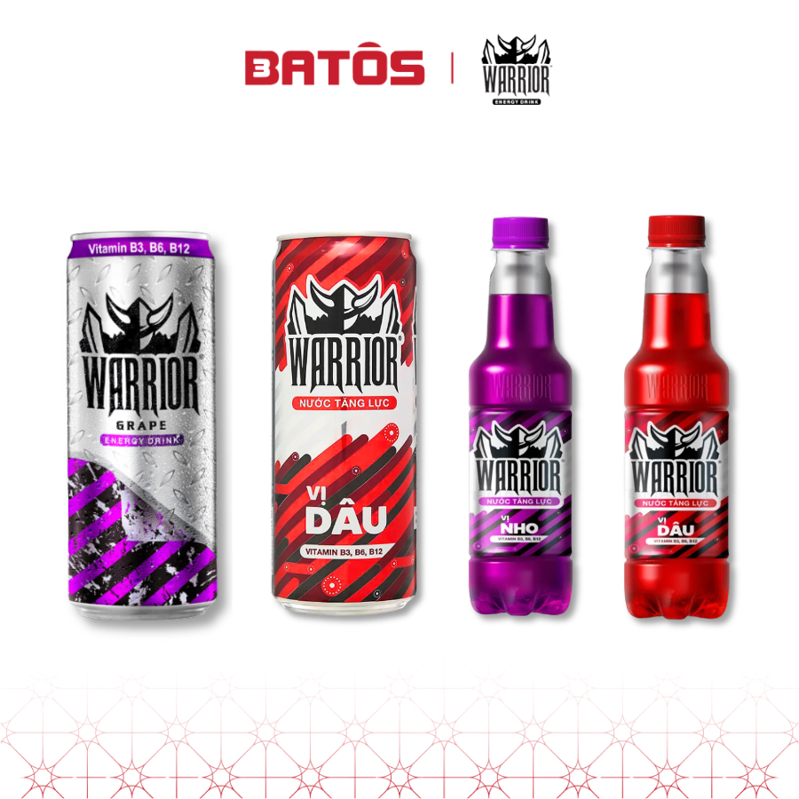 Thùng 24 Nước tăng lực Warrior Dâu Lon, Nho lon, Dâu Chai, Nho Chai ...