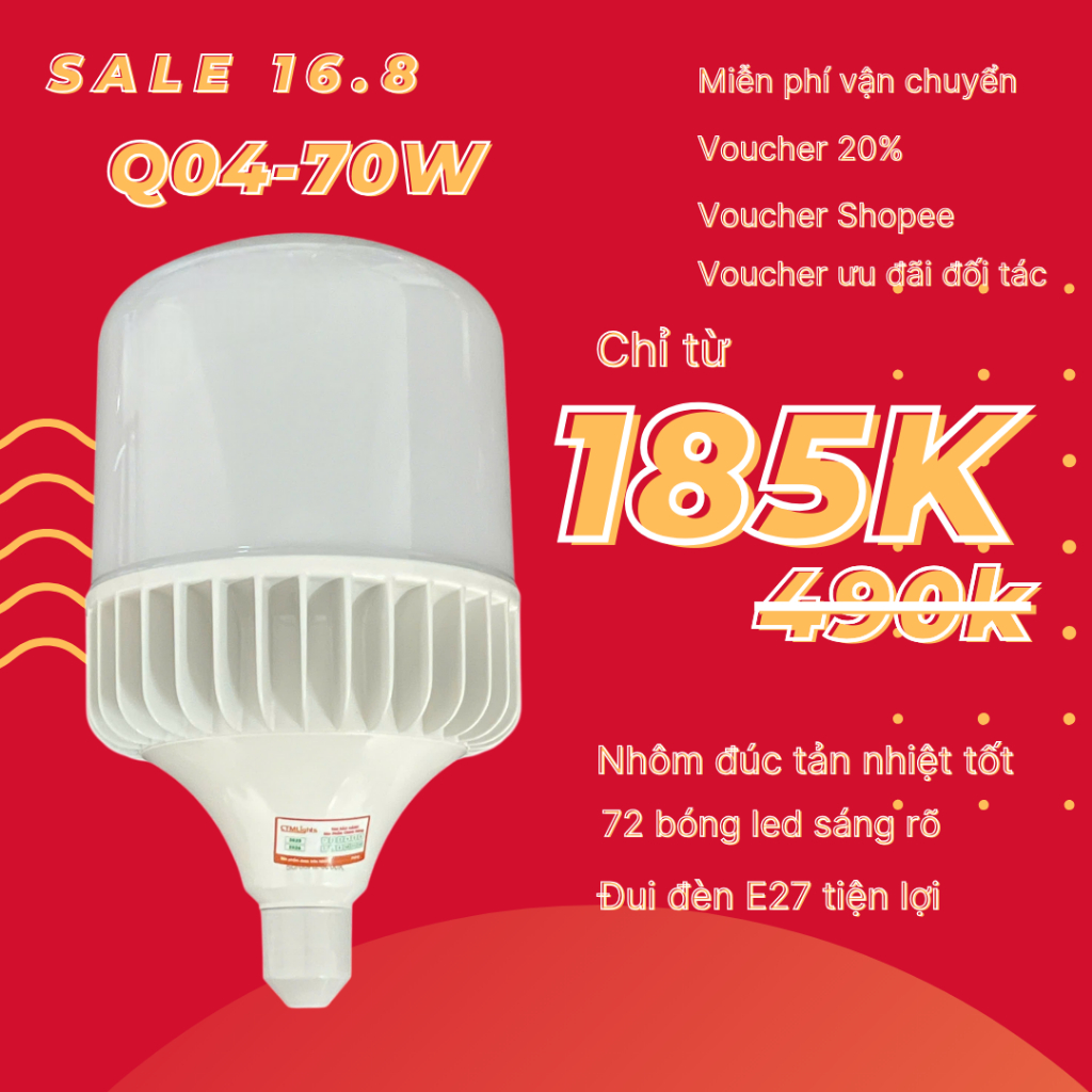 Bóng đèn Led Búp 70W CTM Lights kích thước lớn tản nhiệt nhôm đúc độ ...