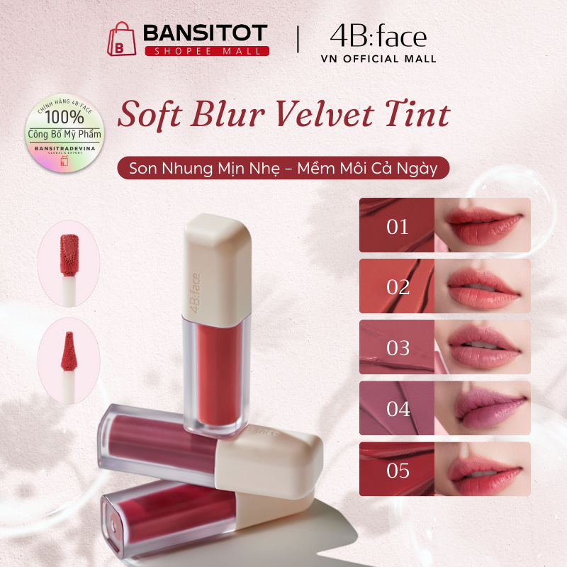 [HSD 27/2/2026] Son tint lì Hàn Quốc 4B:face Soft Blur Velvet Tint 3g ...