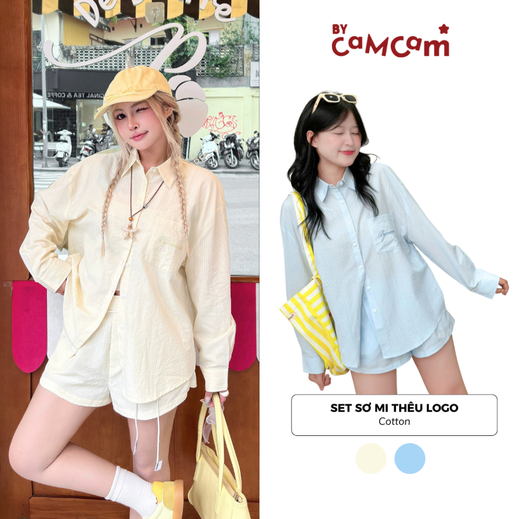 Set MIA Sơ Mi Dáng Rộng 2 Màu Cotton Cực Mát Thêu Logo Mini Màu Pastel ...