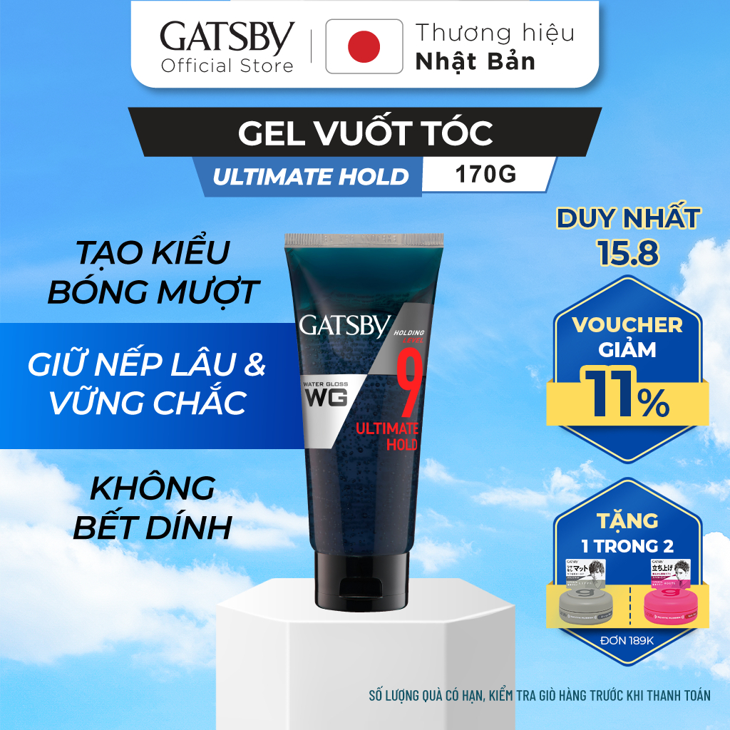 Sáp vuốt tóc GATSBY Water Gloss Ultimate Hold, gel vuốt tóc siêu cứng 170g | Shopee Việt Nam