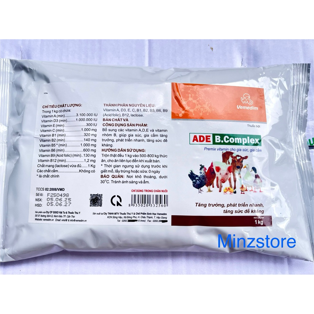 Vitamin ADE B COMPLEX Premix tăng đề kháng cho gia súc, gia cầm, gói ...