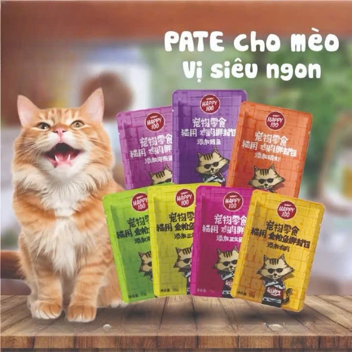 Pate Cho Mèo Happy 100 Gói 70g Nhiều Thịt (Đủ vị), Thức Ăn Dinh Dưỡng ...