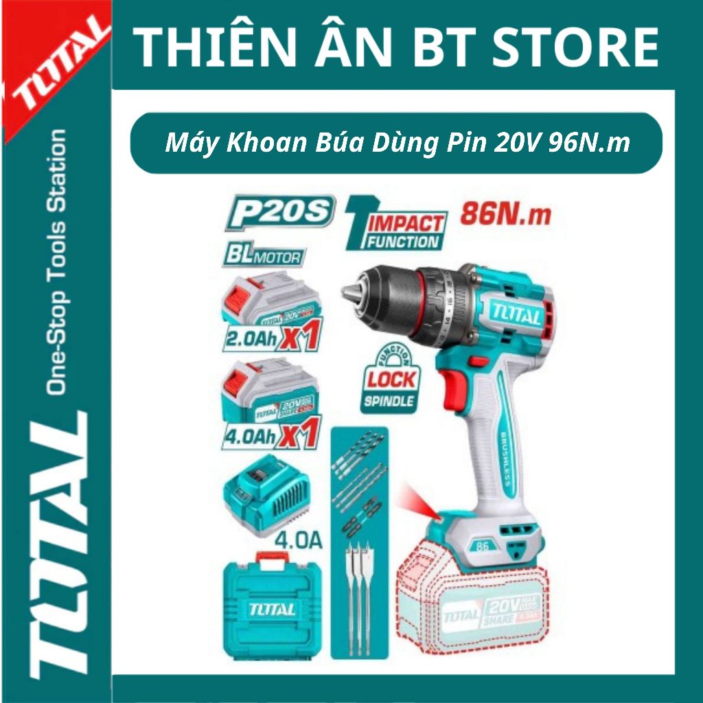 Máy Khoan Búa Không Chổi Than Dùng Pin 20V 86N.m TOTAL TIDLI20868 ...