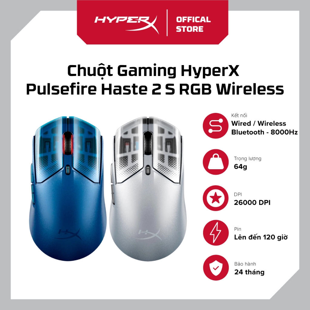 Chuột không dây HyperX Pulsefire Haste 2 S RGB Wireless - Bảo hành 24 ...
