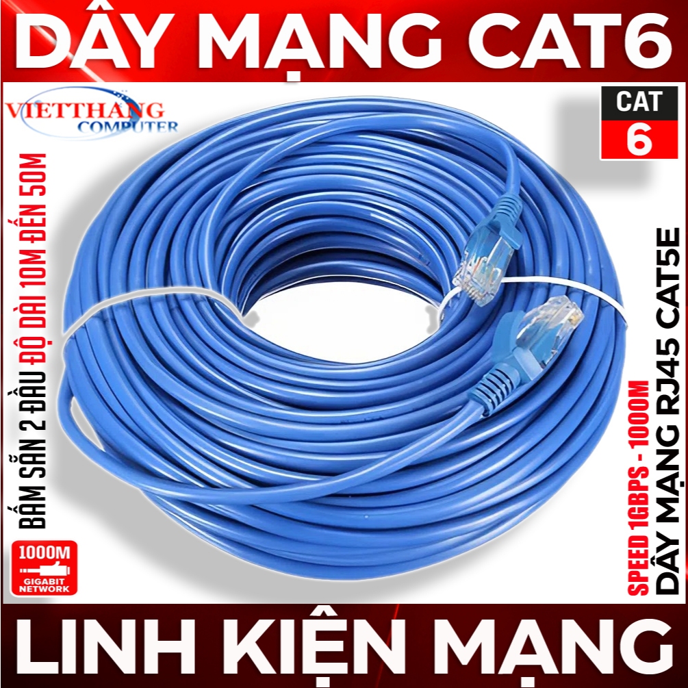 Dây Mạng Lan CAT6 Tốc độ 1G Dây Lan Mầu xanh Bấm sẵn 2 đầu dài 10m -15m ...