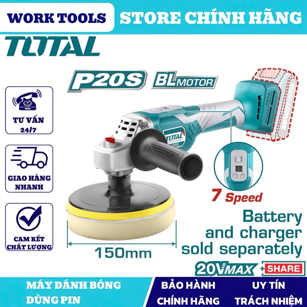 TOTAL Máy đánh bóng dùng pin 20V TAPLI2001 (Cam kết Chính Hãng 100% ...