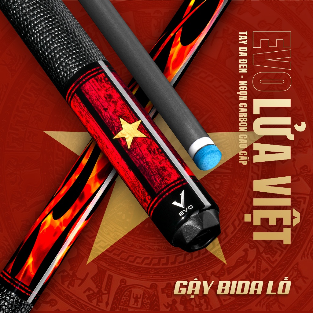 [TẶNG GĂNG TAY MAX-LỰK VN] EVO Lửa Việt - Gậy Bida Lỗ Ngọn Carbon Cao ...