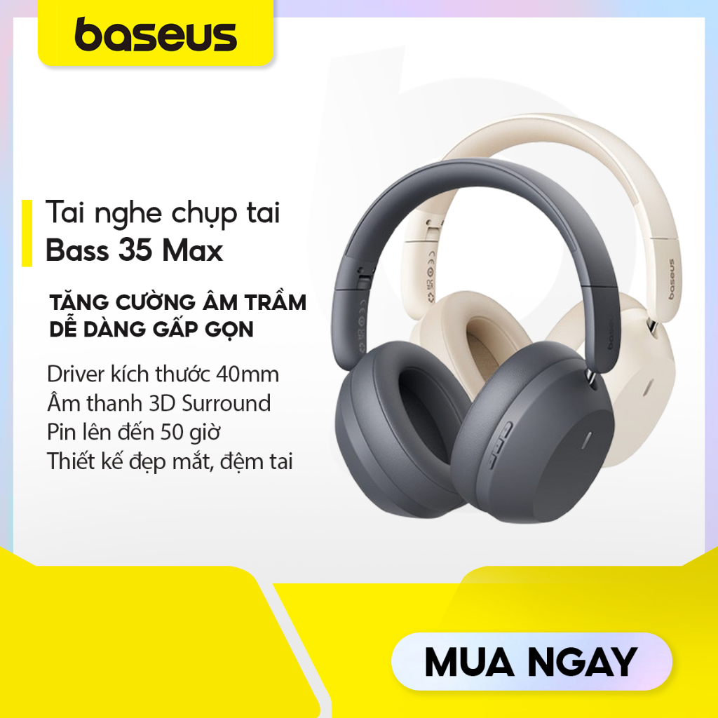 Tai Nghe Chụp Tai Baseus Bass 35 Max Bluetooth 5.3 | Chống Ồn ANC | Pin ...