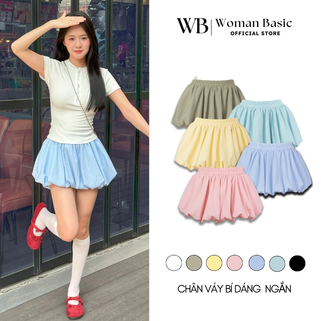Chân váy bí ngô dáng ngắn chữ A chất gió nữ 2 lớp lưng chun co giãn che ...
