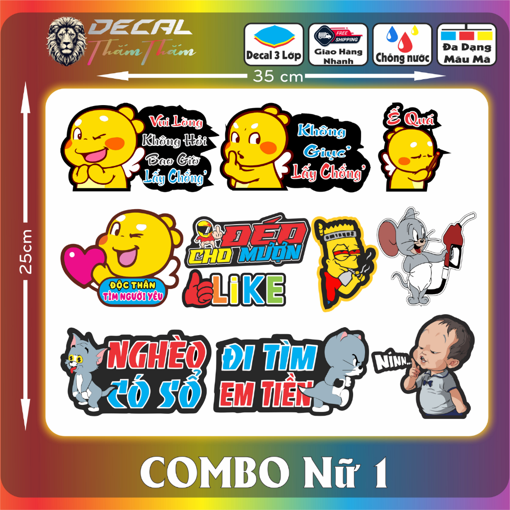 Combo Sticker Hot Trend Gồm nhiều set hình Sticker Decal Dán xe máy, Xe ...