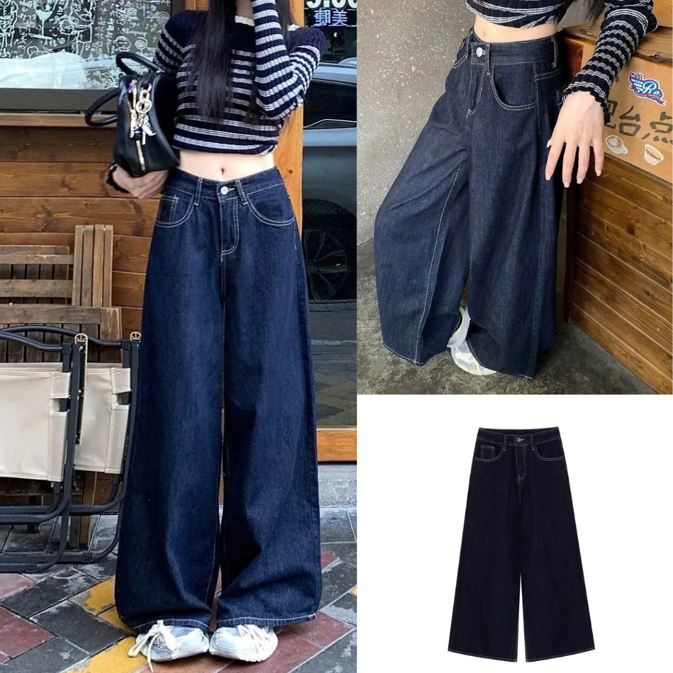 Quần Jeans Mềm Ống Rộng Xanh Đậm Viền Chỉ Nổi 168.fashion 6222/6223 ...