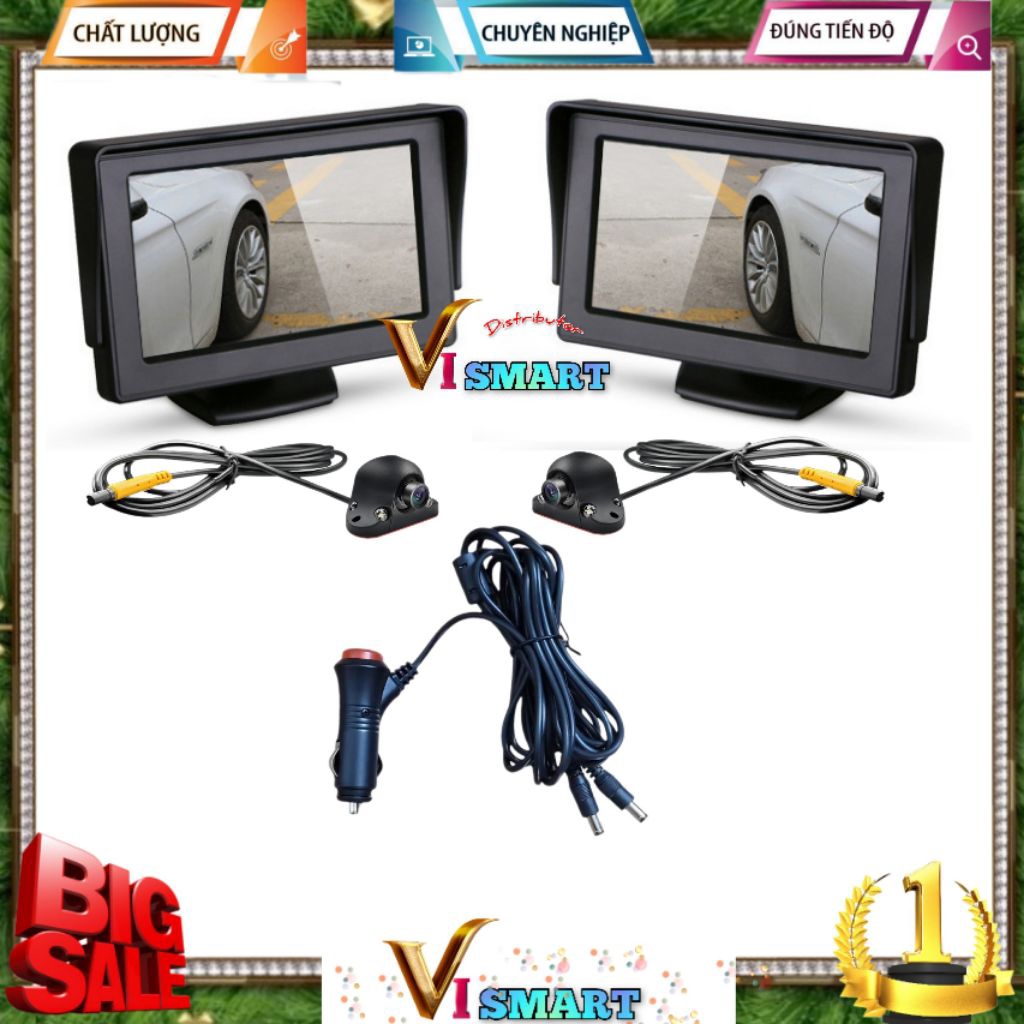 [ ViSmart ] Camera cặp màn hình 4,3inch 2 bên, mắt led dán gương nhìn ...