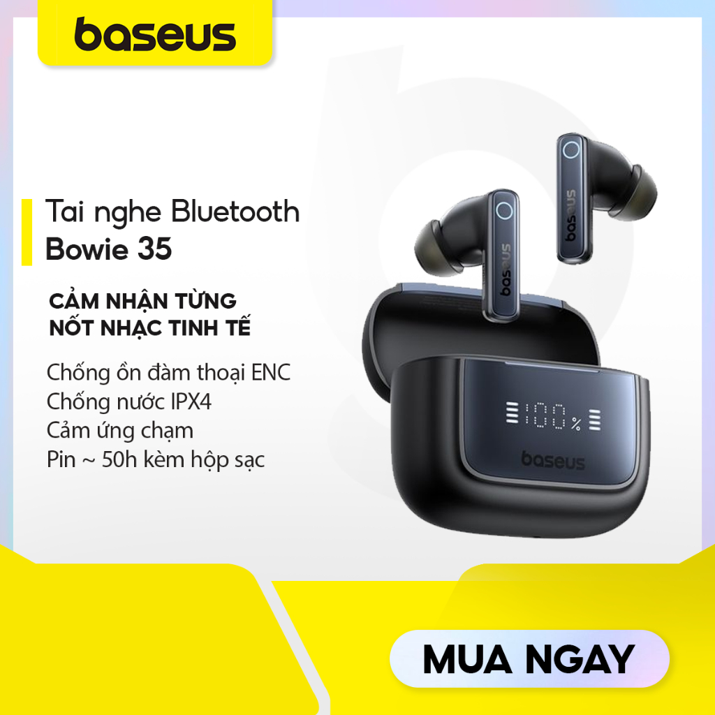 Tai nghe Bluetooth True Wireless Baseus Bowie 35 chống nước IPX4 độ trễ ...