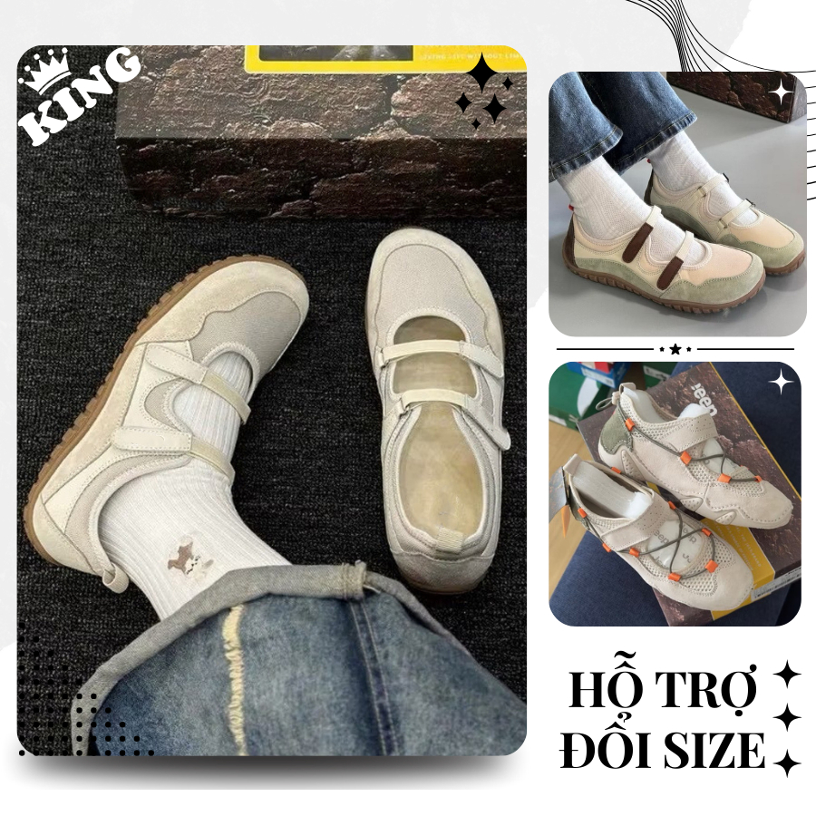 Giày Jee Beige Quai Dán + Dây Dành Cho Nam Nữ, Giày Vải Lưỡi Thoáng Khí ...