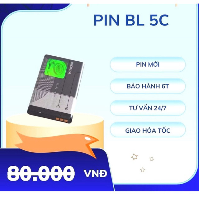Pin Bl 5C Pin 3 Gân 2IC Xịn Cho Nokia 1280, 105, 1110i ..... | Shopee ...