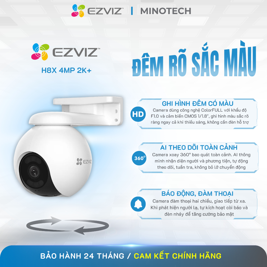 Camera EZVIZ H8x 4MP 2K+ – Quay Quét 360°, AI Thông Minh, Theo Dõi Zoom ...