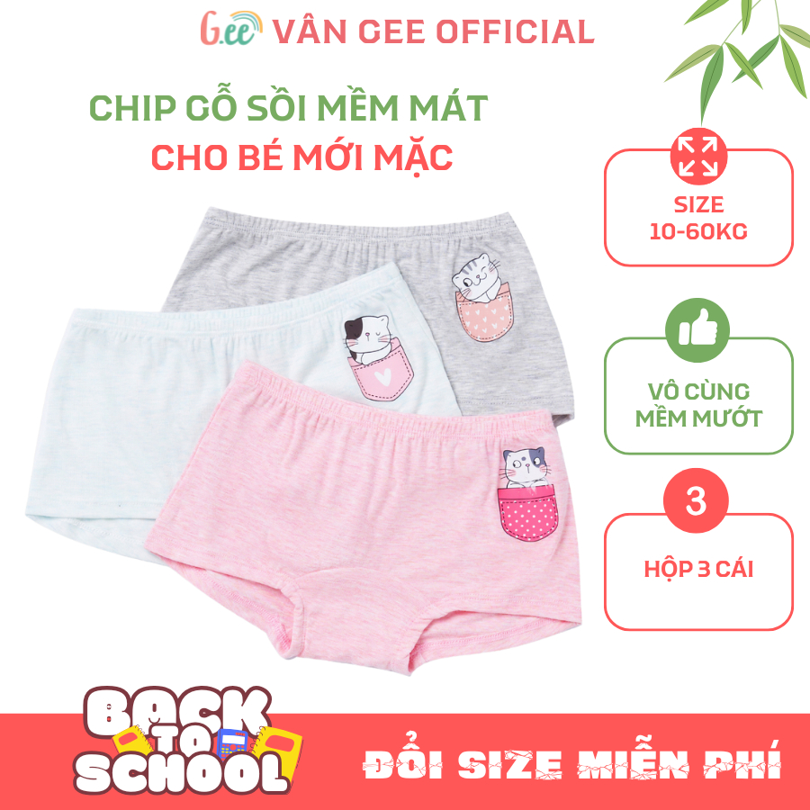 Set 3 chip đùi bé gái Gee cho bé từ 2 tuổi đến 15 tuổi, vải sợi tre, gỗ ...
