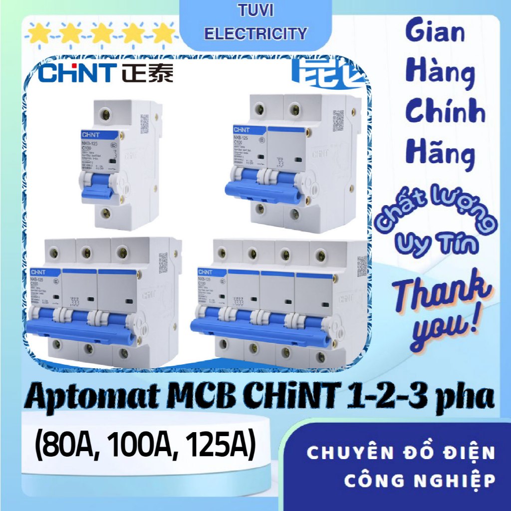 Aptomat MCB CHINT 1-2-3-4 pha 80A/100A/125A NXB 125, Át CHINT 1 pha 2 ...