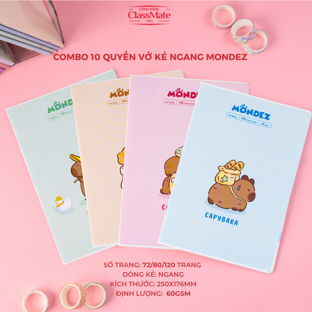 Combo 10 Vở Kẻ Ngang Capybara 80/ 120 Trang, Vở Viết Cấp 2 MONDEZ Giấy ...