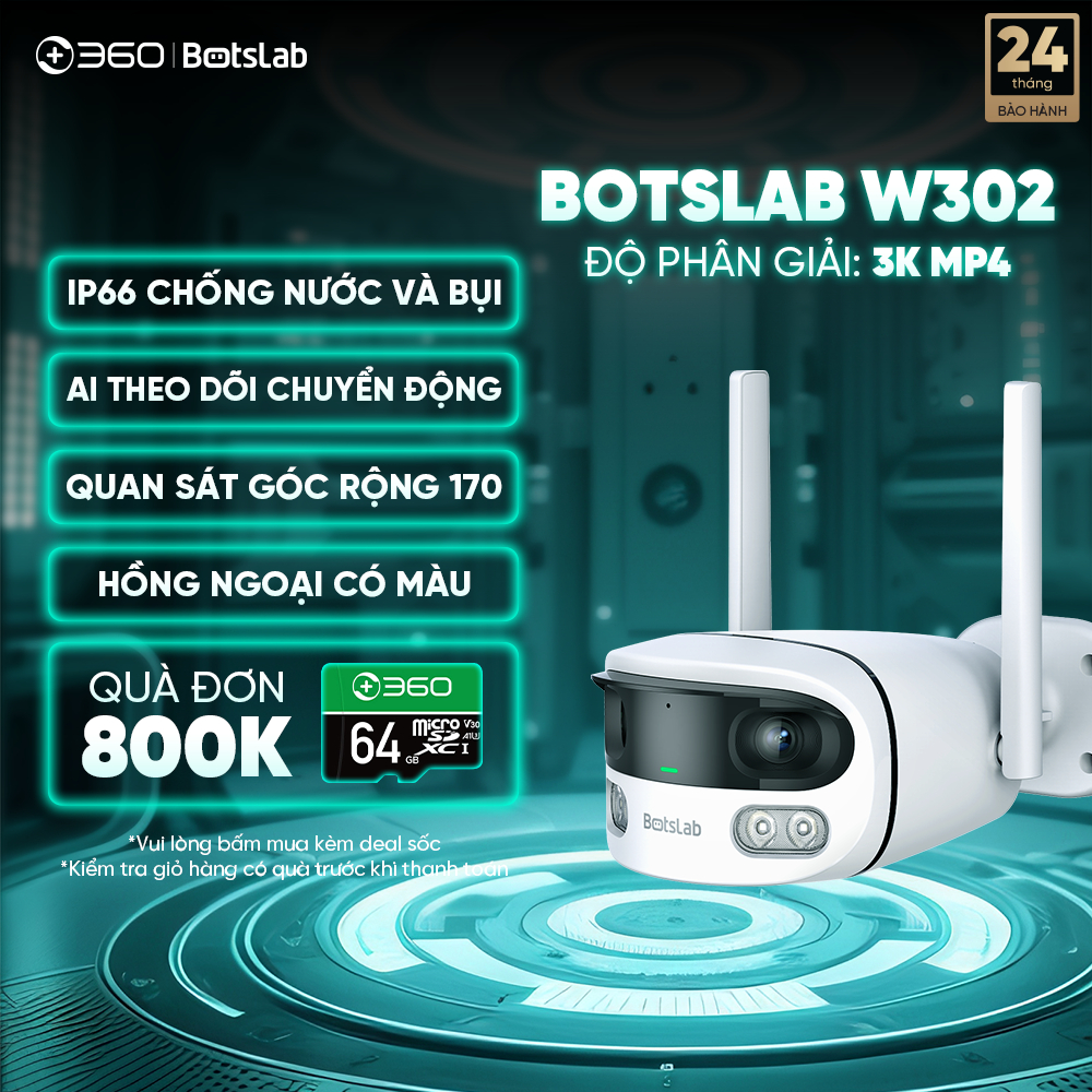 [TẶNG THẺ 64GB] Camera Ngoài Trời W302 BOTSLAB Chống Nước - Nhìn Đêm Có ...