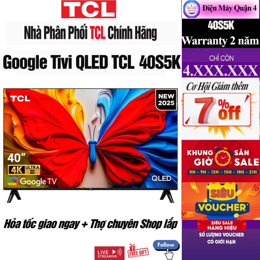 40S5K -- Google Tivi QLED TCL AI FHD 40 inch 40S5K, Hàng chính hãng ...