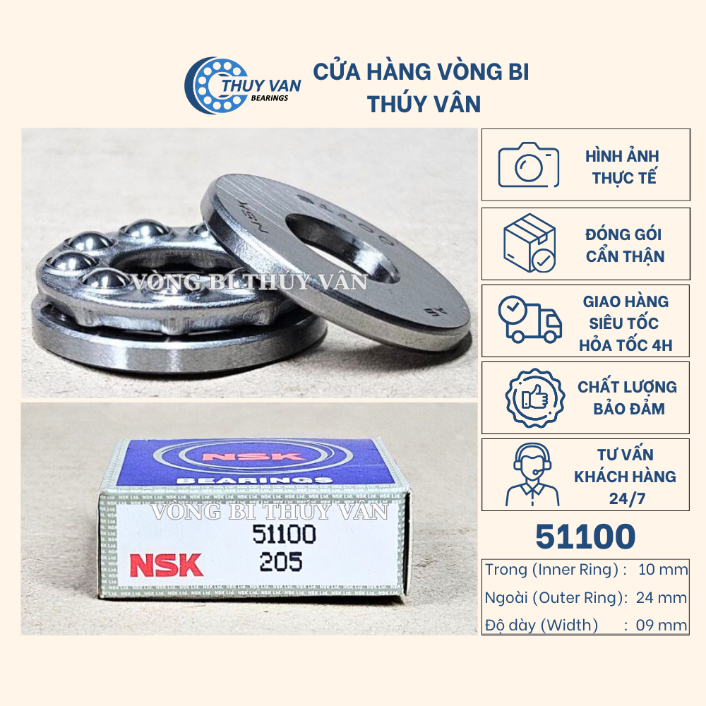 Vòng bi bạc đạn chà, tỳ, đẩy, chặn trục hạt tròn 51100 51101 51102 ...