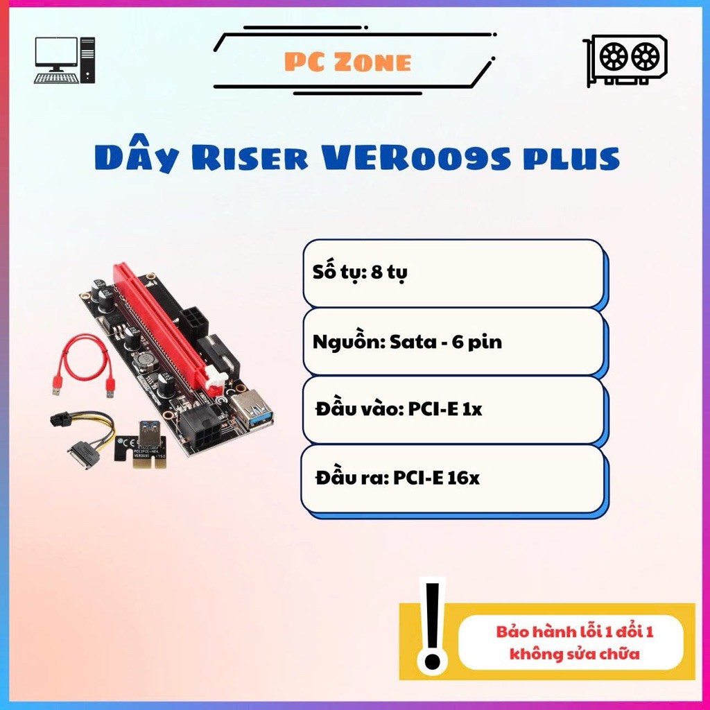 Dây Riser VER009s plus 8 tụ điện Chất Lượng Cao phiên bản gold Pci-E 1x ...