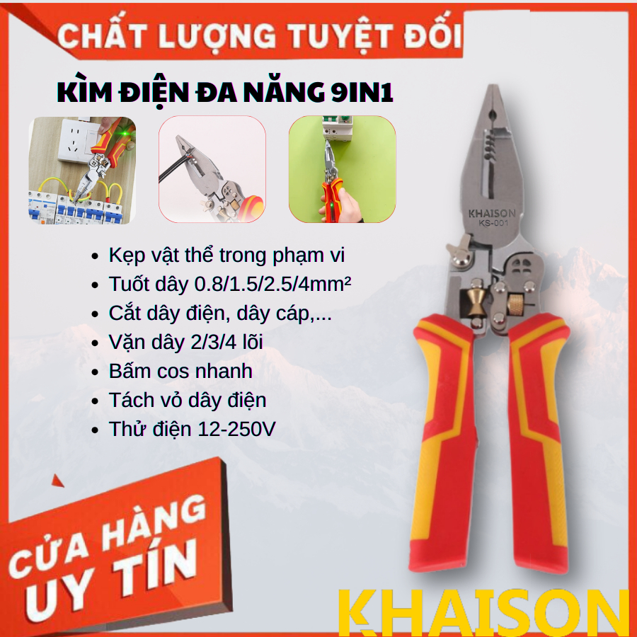 Kìm điện đa năng 9in1, kìm cắt, kìm tuốt dây, kìm dò điện KHAISON ...