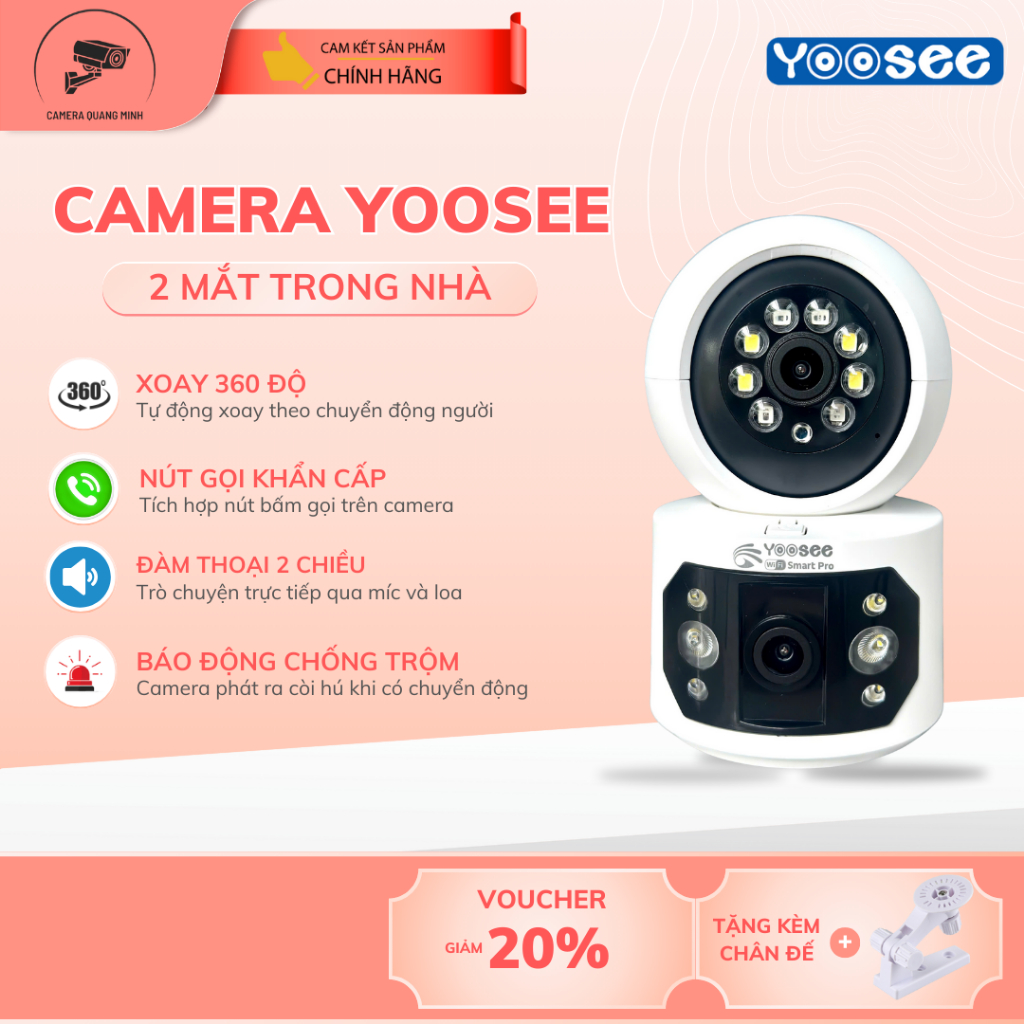 [New Smart Pro] Camera Yoosee 2 Mắt Trong Nhà xoay 360 độ, Tích hợp Nút ...