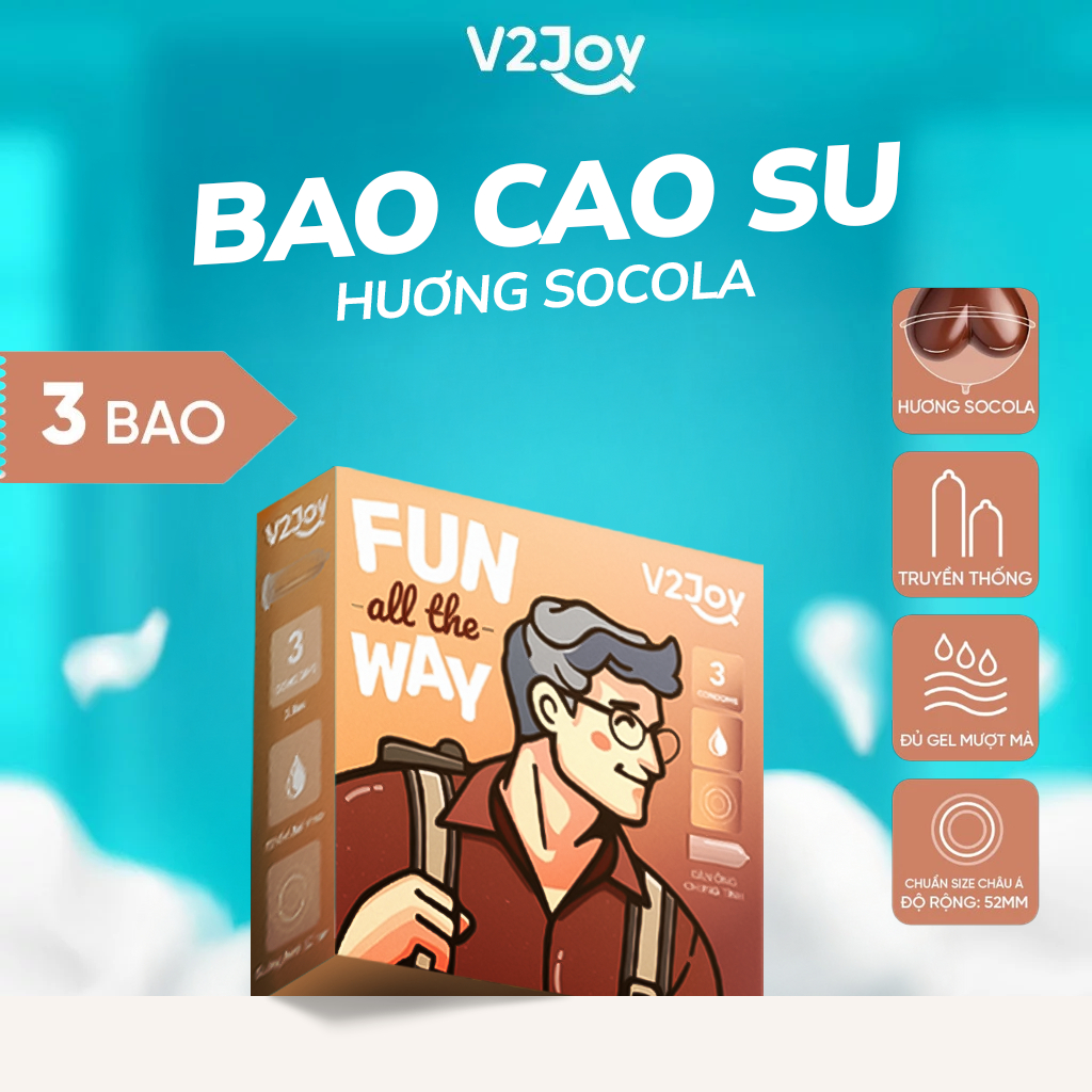 Bao cao su V2Joy 3in1 siêu mỏng, X2 gel bôi trơn hương socola - Hộp 3 ...