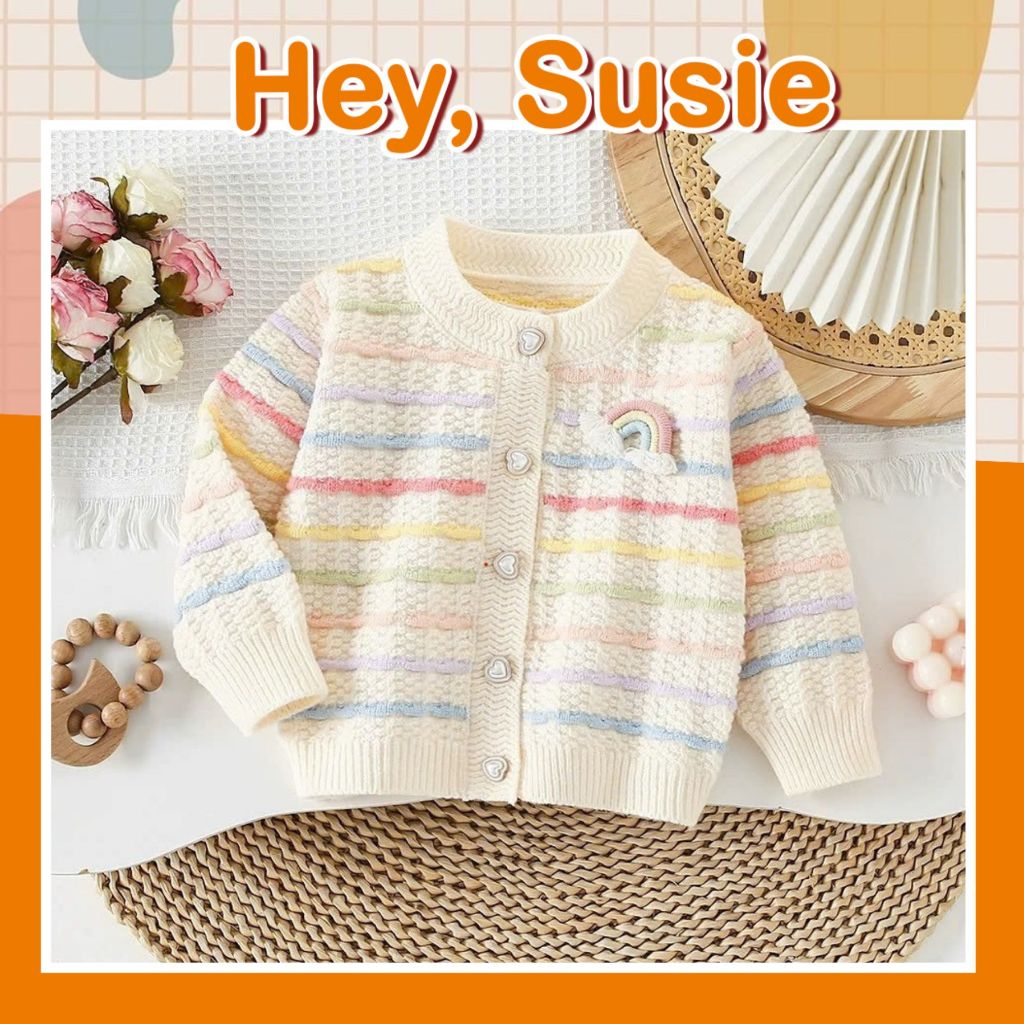Áo Khoác Len Cầu Vồng Cúc Trái Tim Cho Bé Gái Size 9-20kg Hey Susie ...