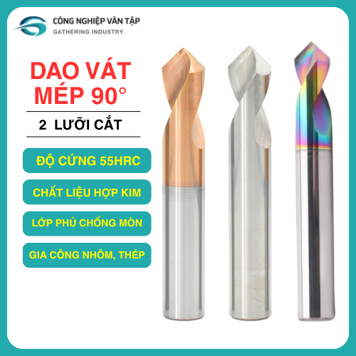 [1-6mm] 2F 90° Dao vát mép, dao phay định tâm hợp kim 2 lưỡi 55hrc chuyên gia công nhôm, thép ...