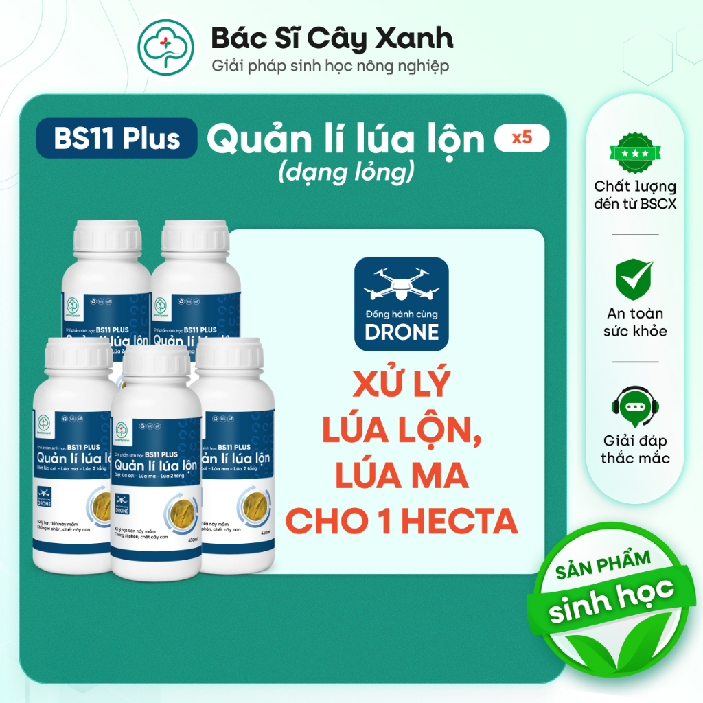 Combo 5 Chai Quản Lý Lúa Lộn BS11 Plus 450ml - Diệt Lúa Cỏ Lúa 2 Tầng ...