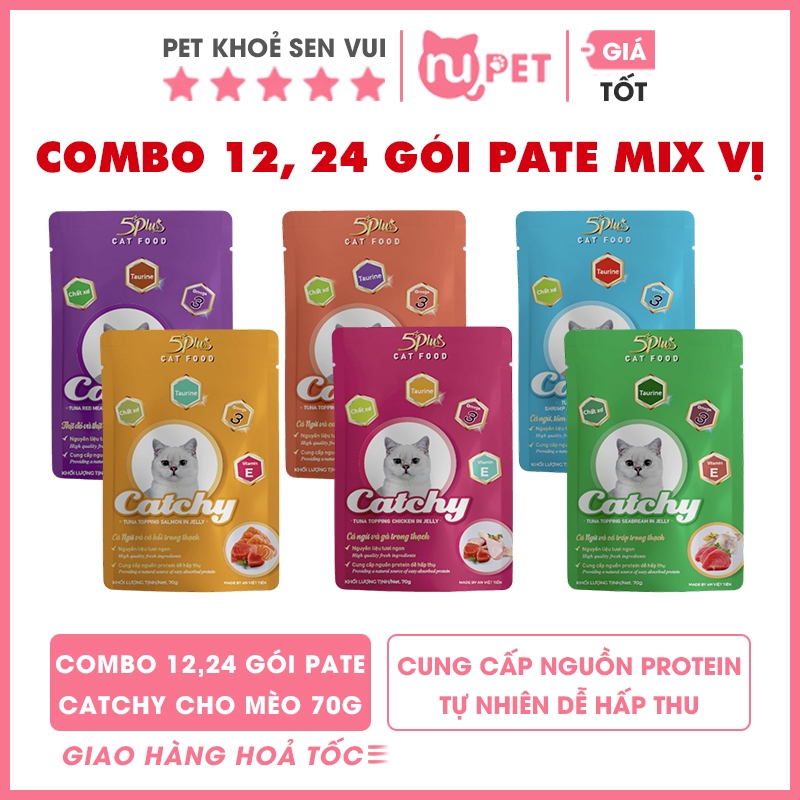 [Hoả tốc] 12 Gói pate 5Plus Catchy 70g | Pate thạch cho mèo mix vị ...