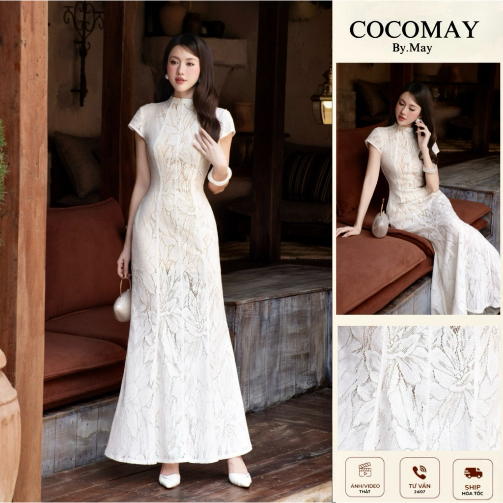 COCOMAY - Đầm Magnolia Lace ren hoa maxi Tay hến - Dáng đuôi cá nhẹ | Shopee Việt Nam