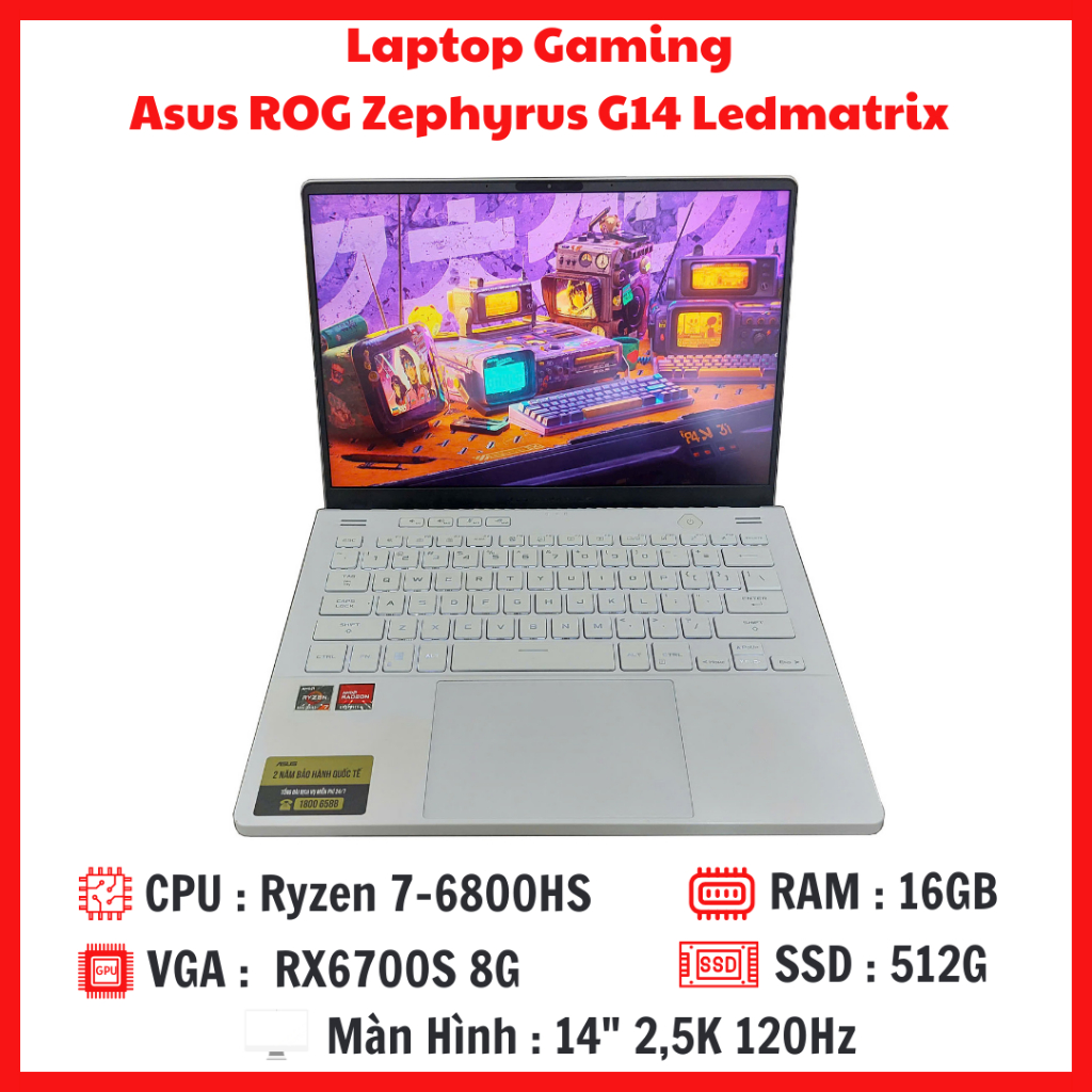 Laptop Asus ROG Zephyrus G14 2022 Led Matrix - Ryzen 7-6800HS RAM 16G ...